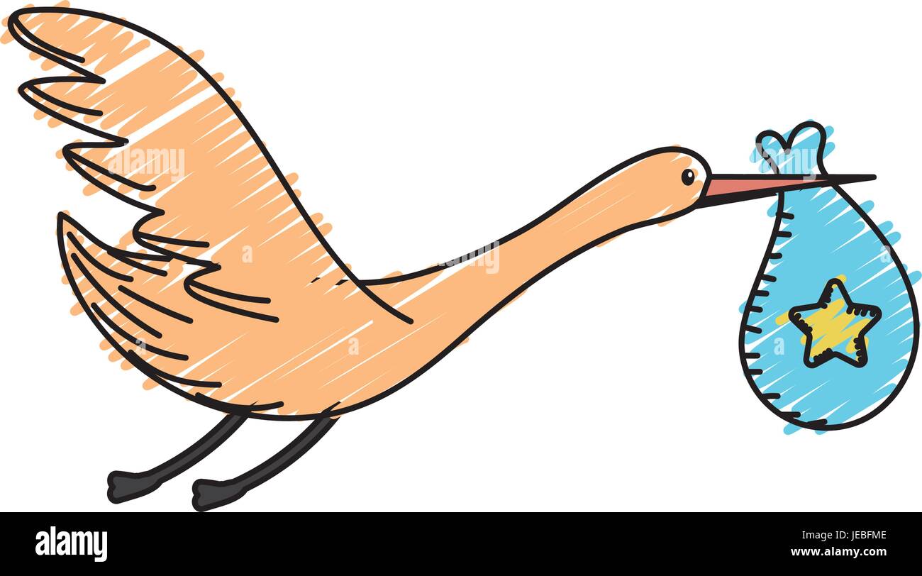 stork bird with baby in the bag Stock Vector Image & Art - Alamy