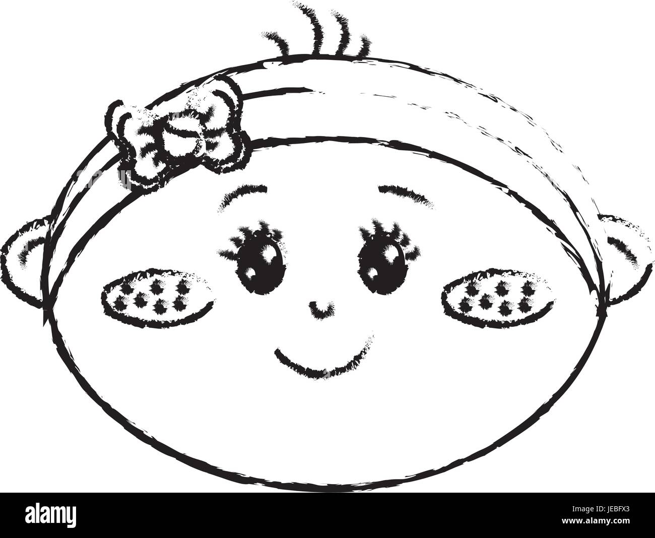 figure cute baby girl face with ribbon bow in the head Stock Vector ...