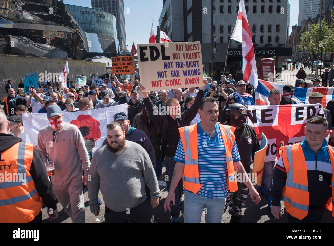 Birmingham, West Midlands, UK. 8th April 2017. Pictured: EDL supporters ...