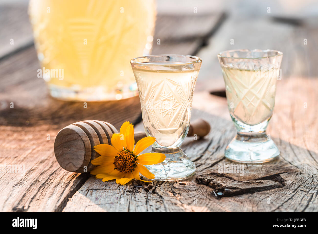 Closeup of sweet liqueur made of honey and alcohol Stock Photo - Alamy