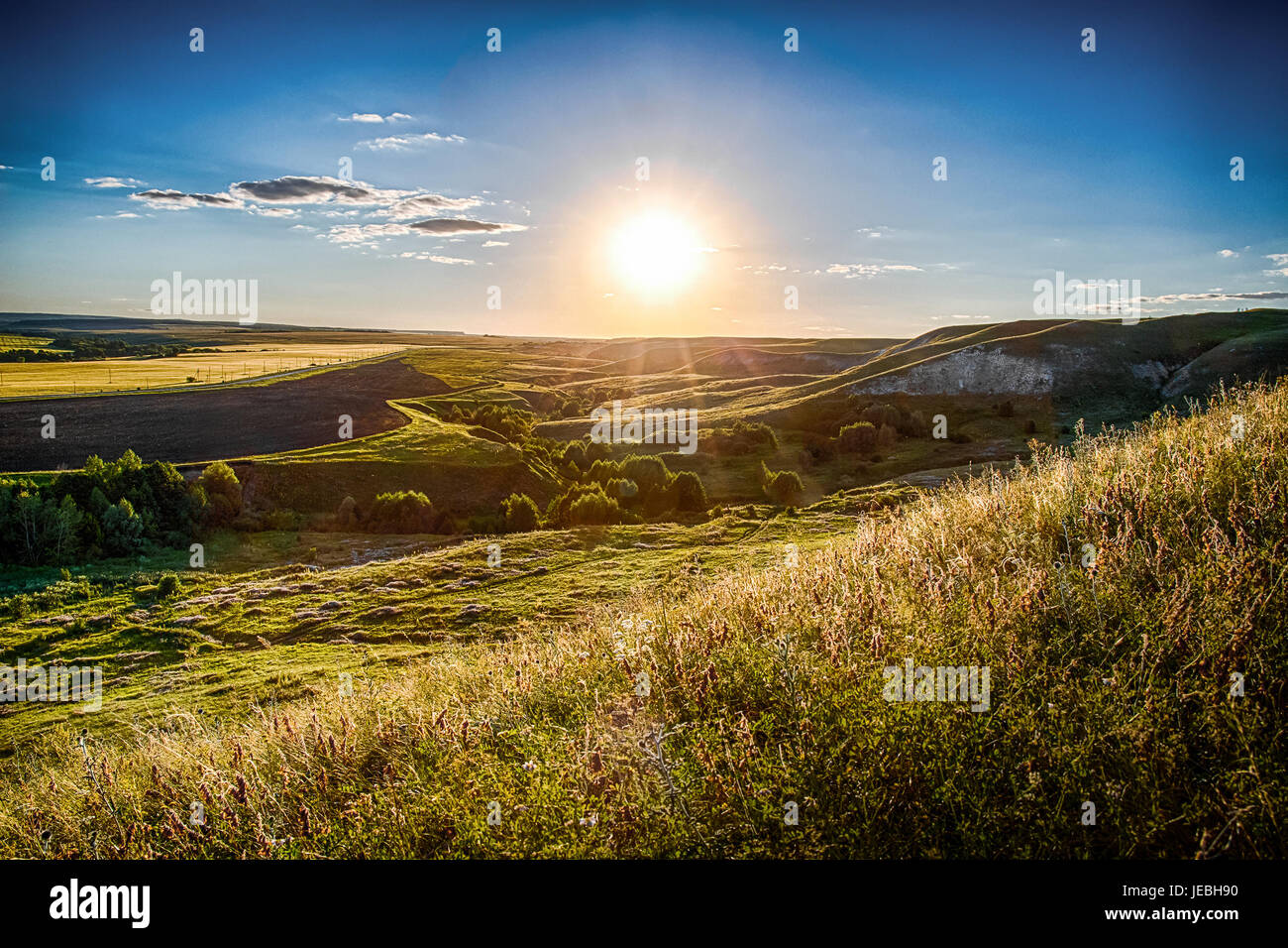 Beautiful bright saturated views of nature on a background of sunset ...