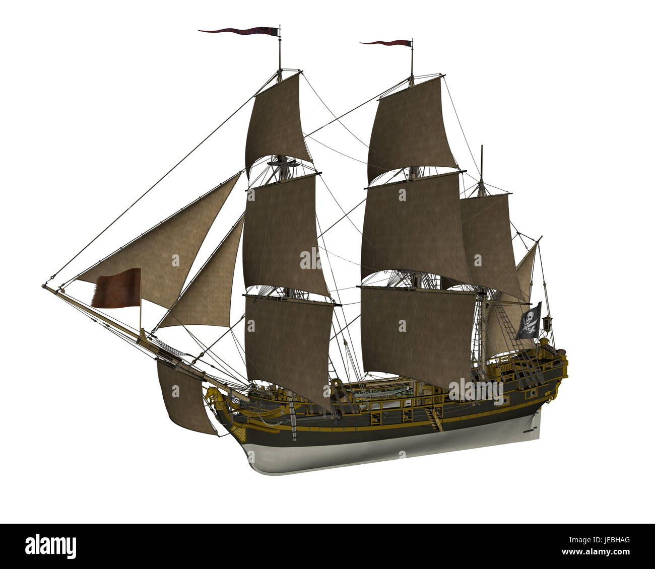 Beautiful detailed Pirate Ship isolated in white background - 3D render ...