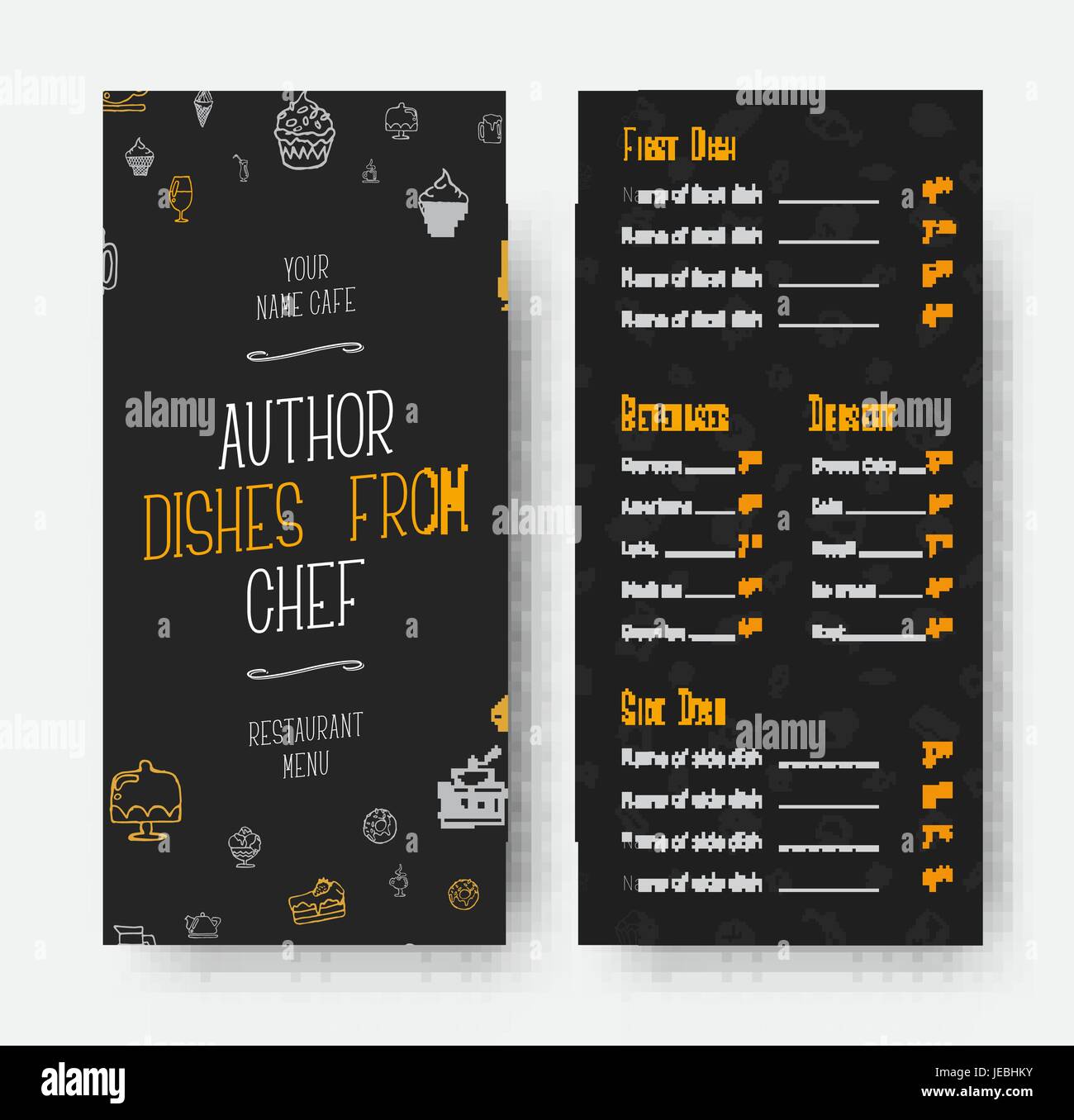 template for the front and back of the narrow menu for a restaurant or ...
