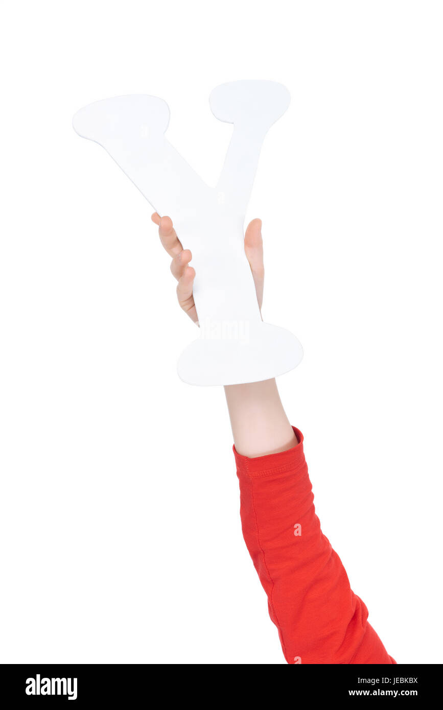 Kid holding colorful alphabet letter Y in hand isolated, alphabet ...