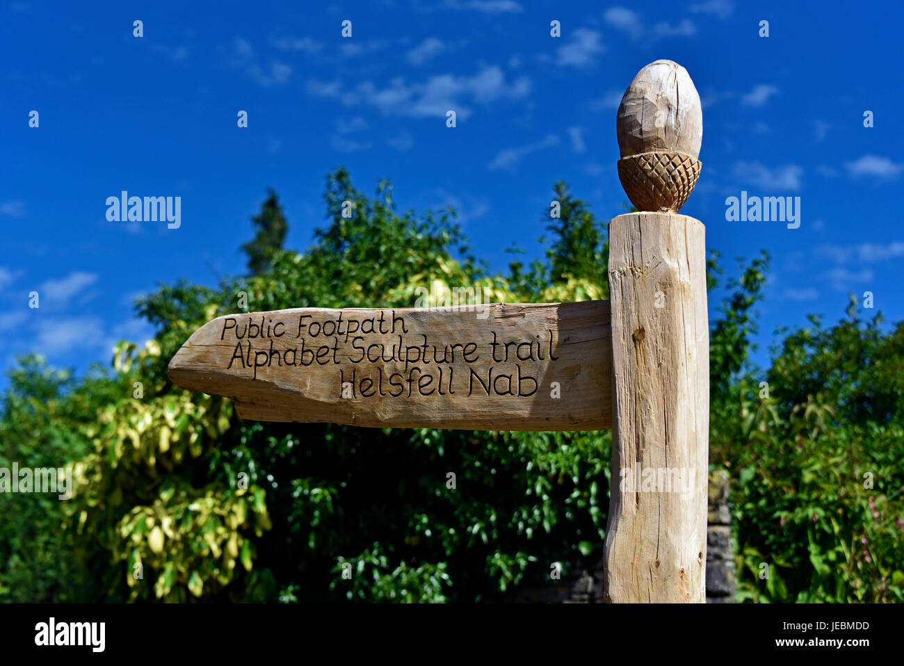 Carved wooden fingerpost (detail). Public Foottpath, Alphabet Sculpture ...