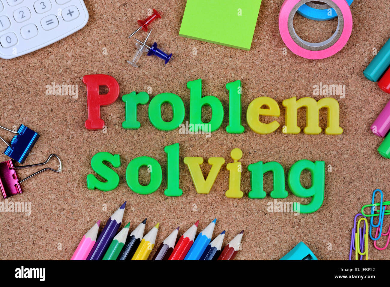 Problem solving words on cork background Stock Photo - Alamy
