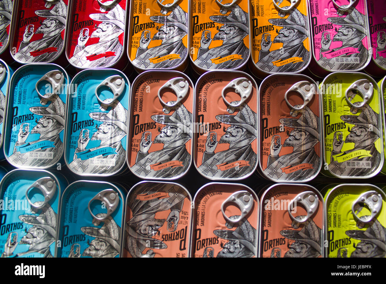 Cans of tuna of different colors Stock Photo - Alamy