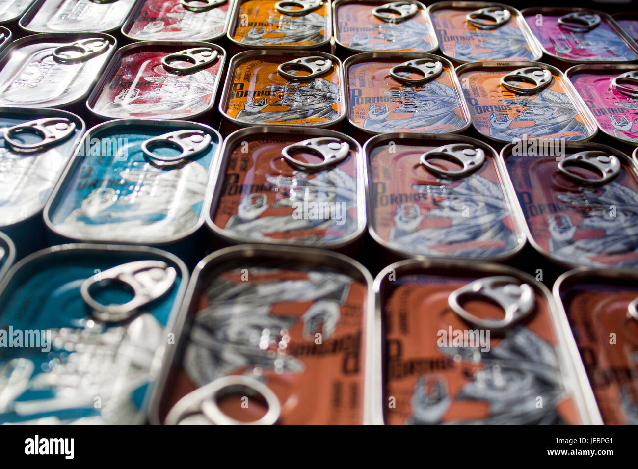 Cans of tuna of different colors Stock Photo - Alamy