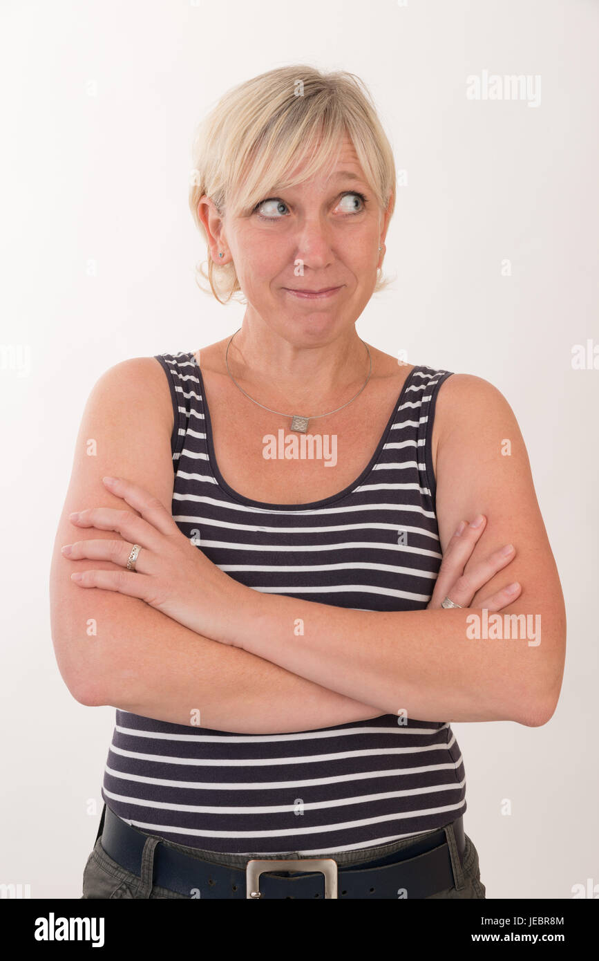 portrait of a attractive blond haired mid aged european woman wearing ...