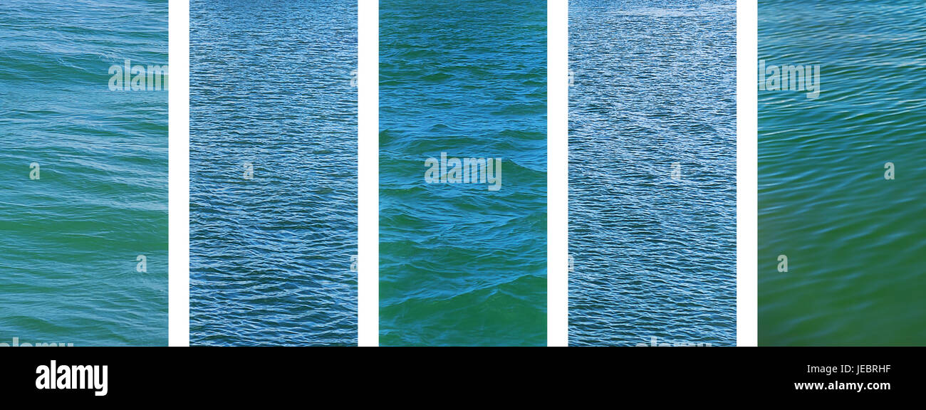 Panoramic water set of ocean seawater texture images on banner Stock ...