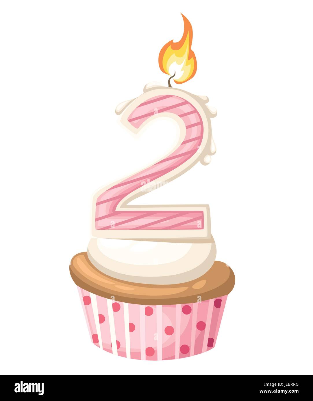 Happy Second 2 Birthday girl card with cupcake and candle in flat ...