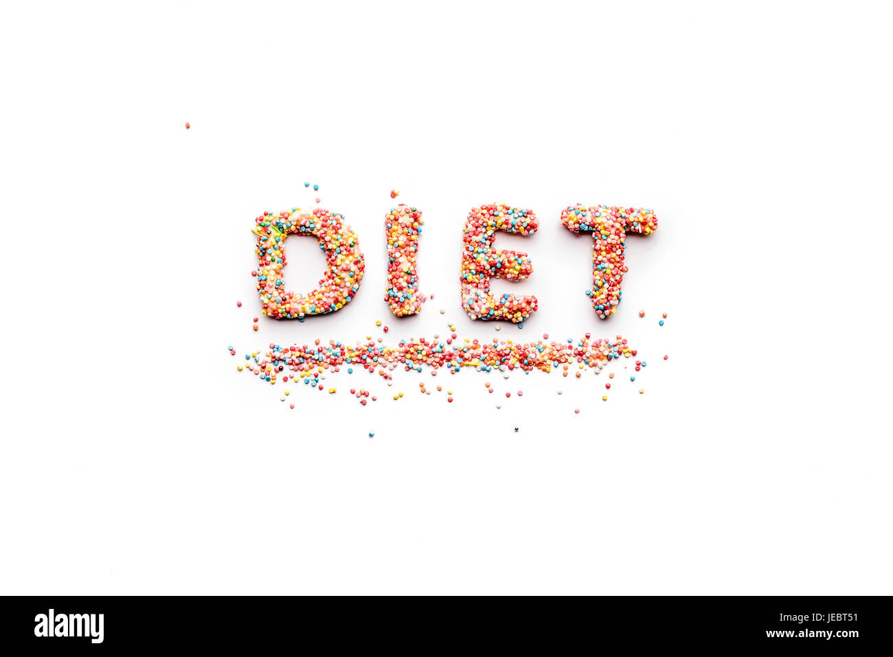 Top view of word diet made from sweets isolated on white, healthy ...