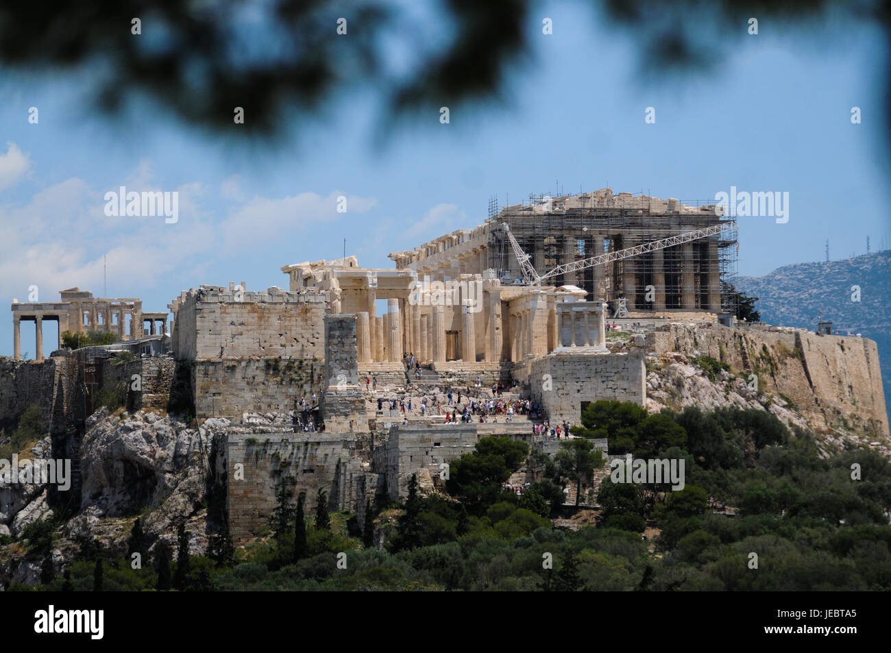 General view of the Parthenon Hill from the gardens of Philopappou Hill ...
