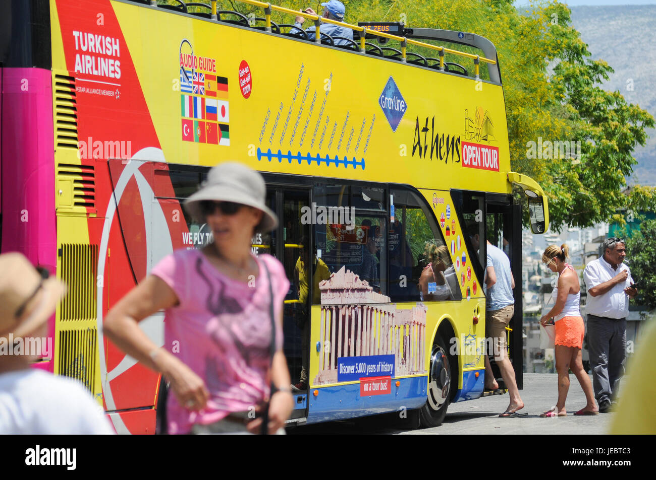 Touristic busses at Parthenon archeological site, in Athens (Greece ...