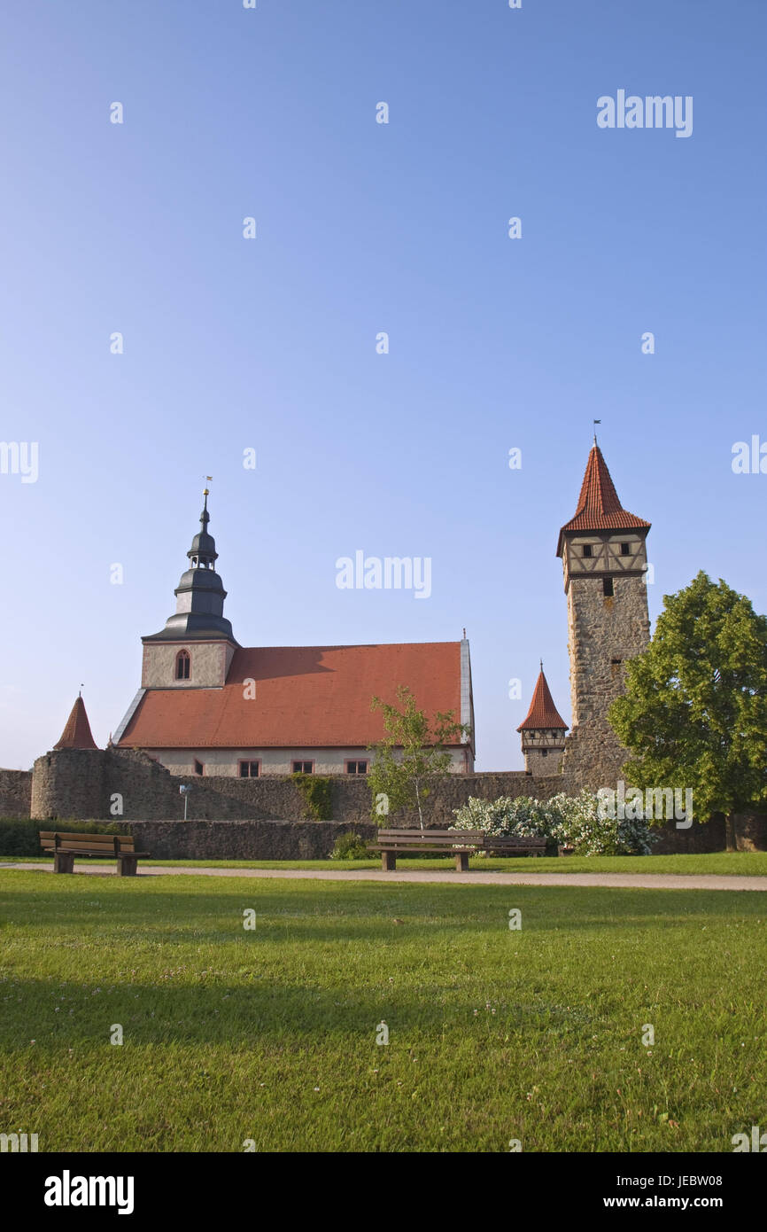 Church castle at east home before the Rhön, Franconia, Bavaria, Germany ...