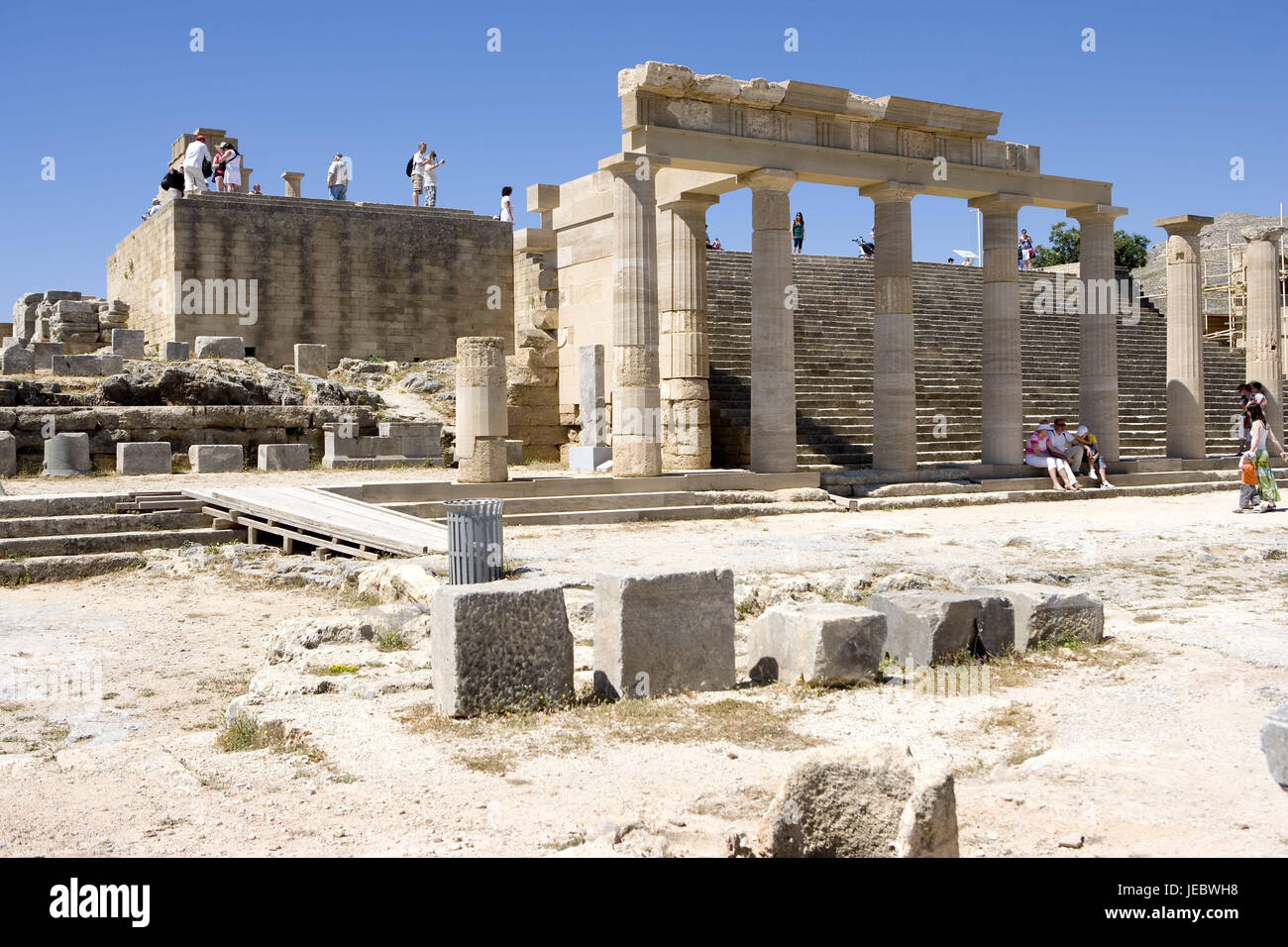 Greece, Rhodes, Lindos, Acropolis, Stoa, tourist, portico, pillars ...