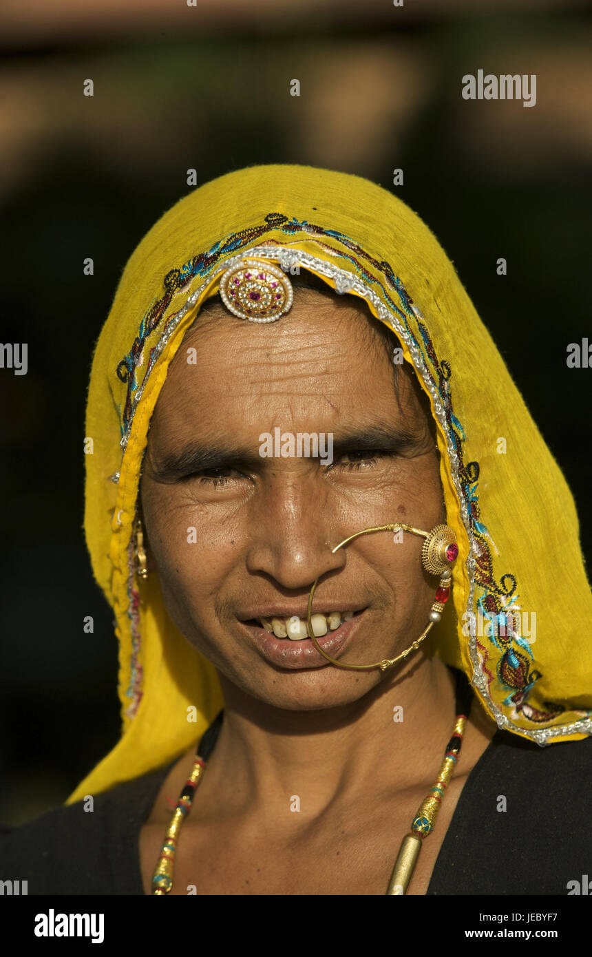 India, Rajasthan, Pushkar, woman with nasal ring, portrait Stock Photo ...