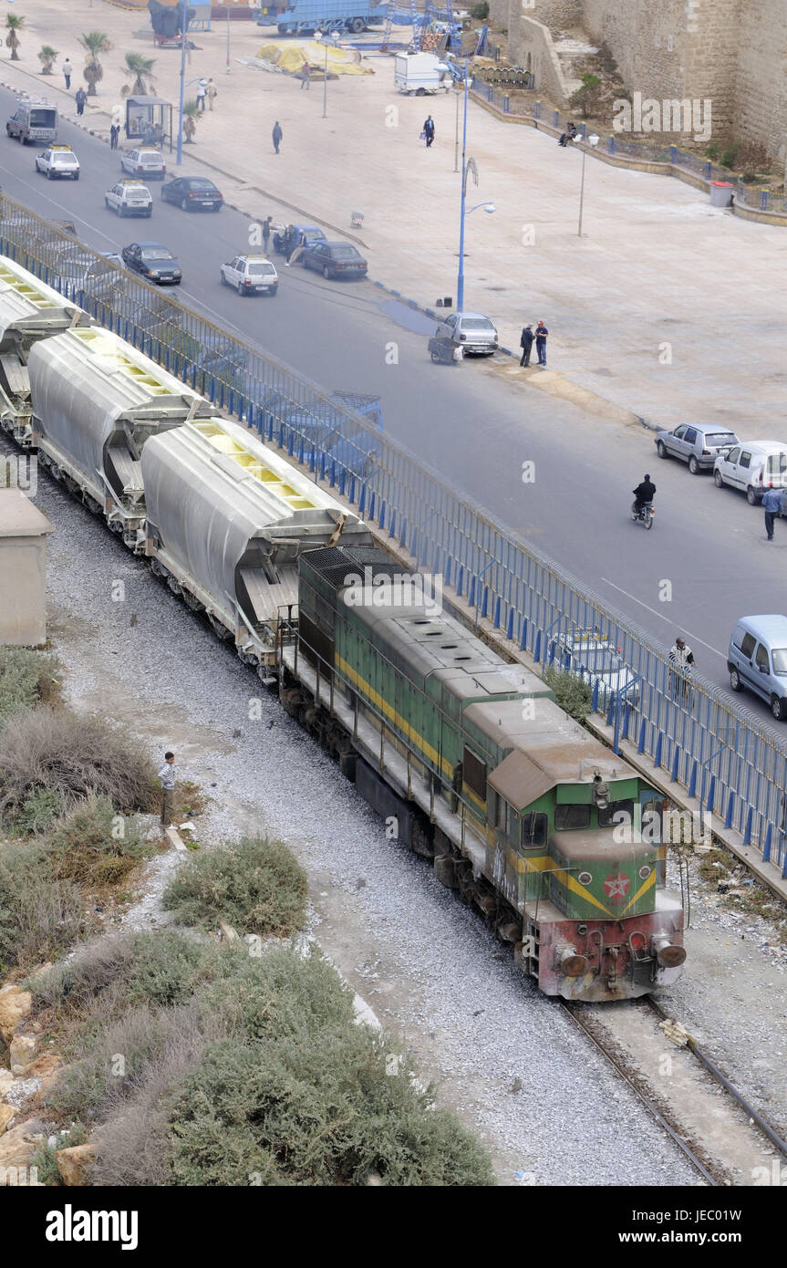 Railway, train, carriages, charge, phosphate, Safi, Morocco, Africa ...