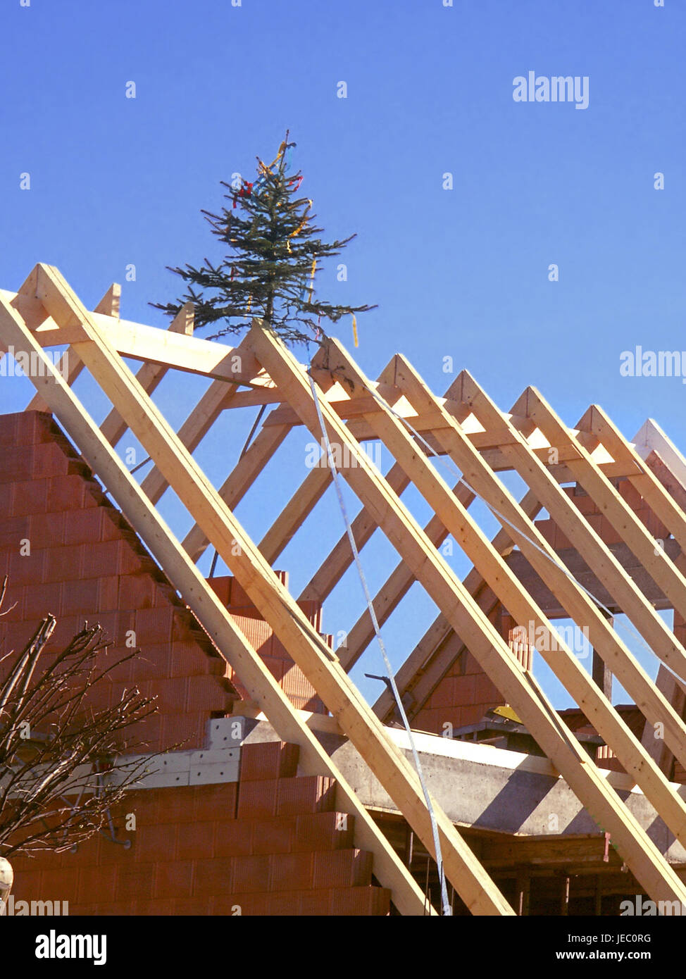 Topping-out ceremony, new building, single-family dwelling Stock Photo ...