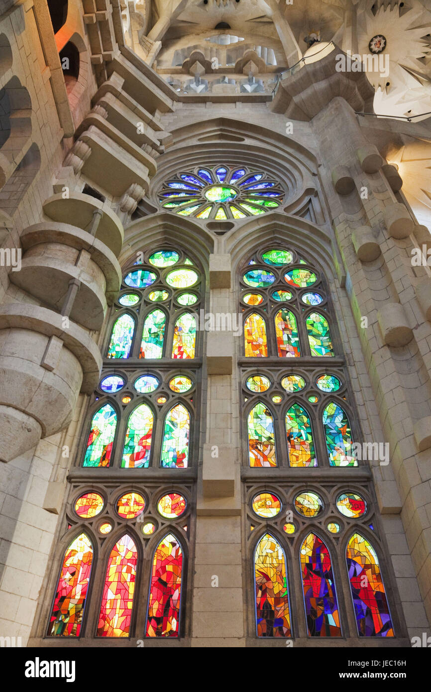Spain, Barcelona, Sagrada Familia, coloured glass window Stock Photo ...