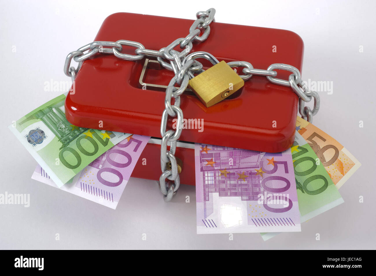 Cashbox, catena, barred, banknotes, copy square, isolates, cartridge ...