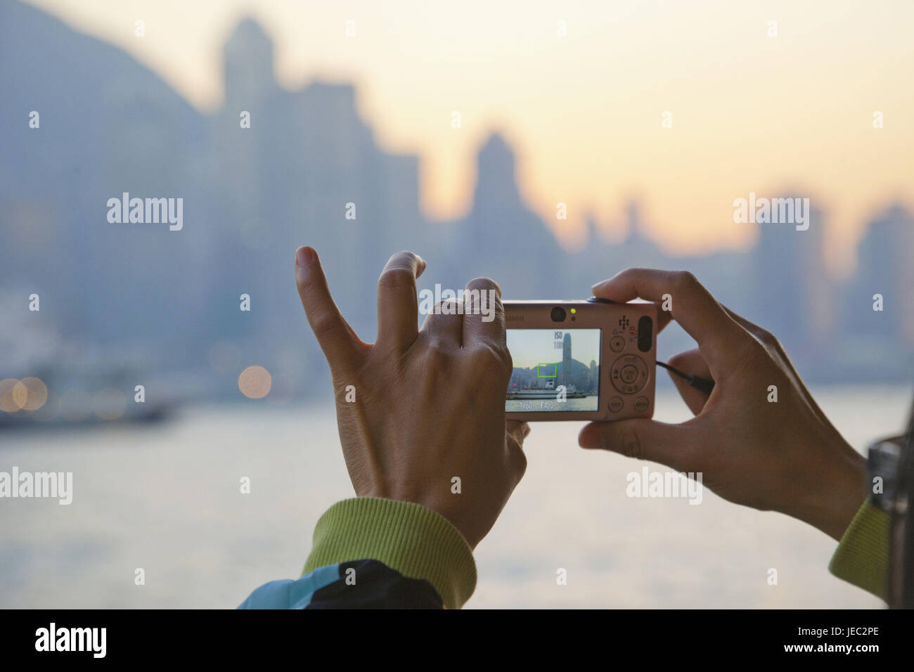 China, Hong Kong, Kowloon, woman, digital camera, take photos, detail ...