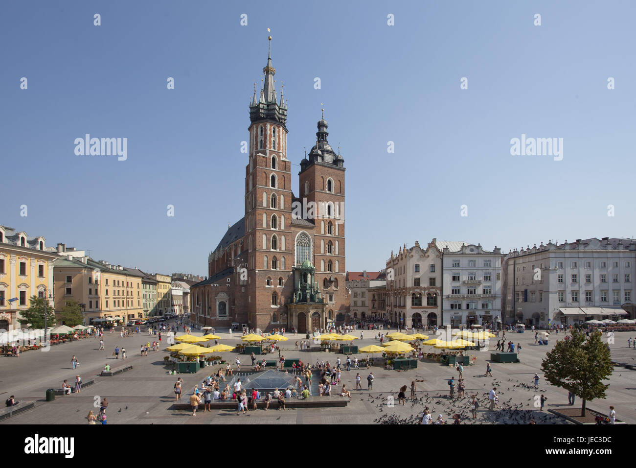 Cracow, Old Town, central market, Marien's church, summer Stock Photo ...