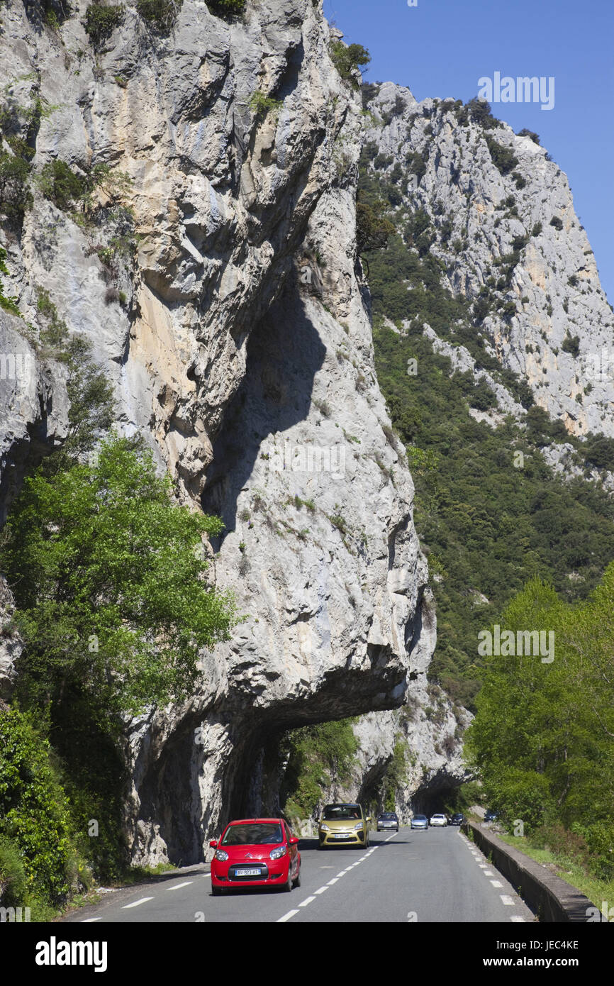 France, Languedoc-Roussillon, Aude, the Pyrenees, street close Quillan ...
