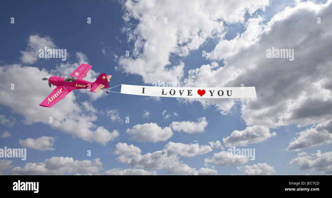 Airplane, pink, sky, banner, I love you Stock Photo - Alamy