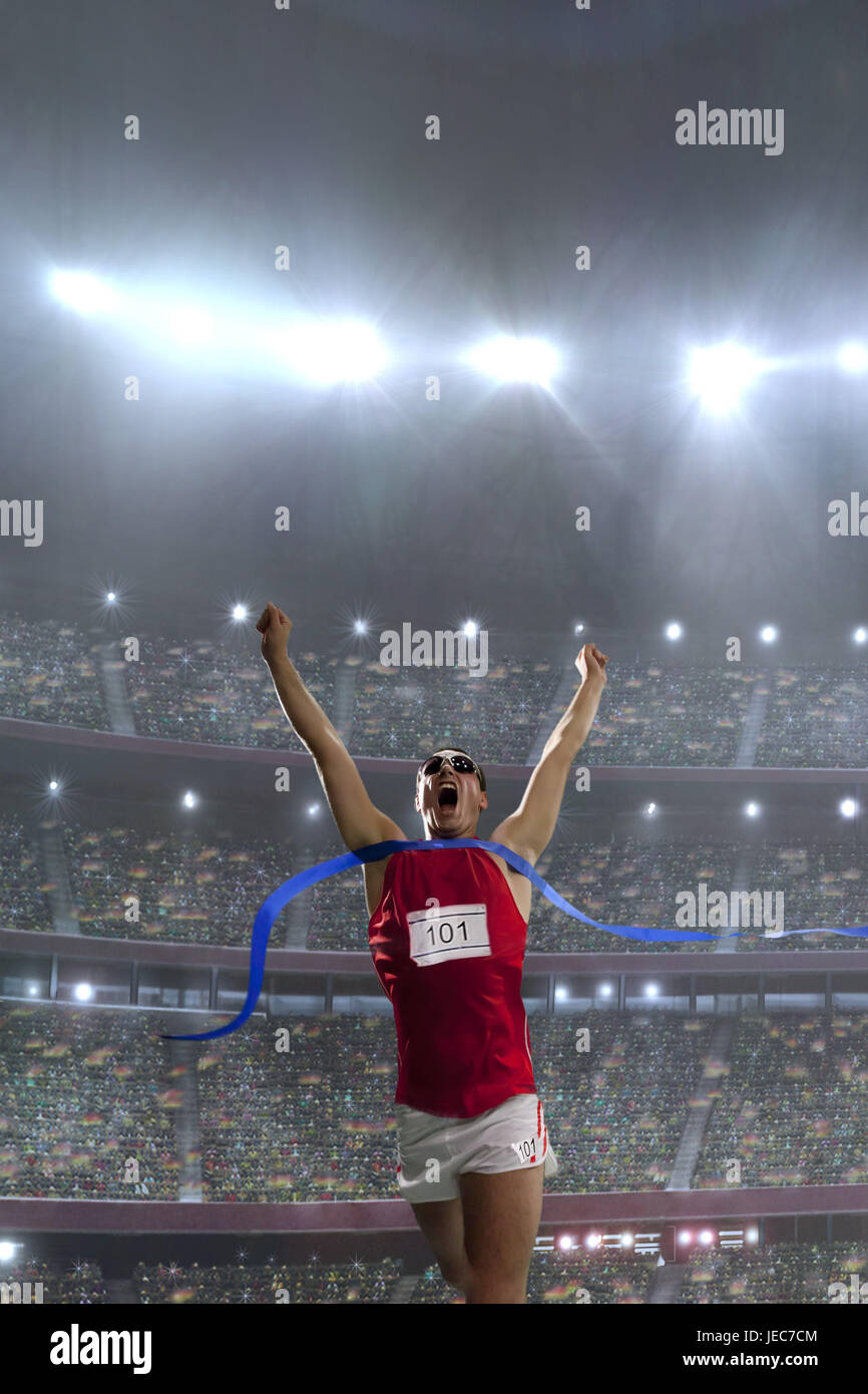 Runner, stadium, victory, destination, cheering, spectator's stand ...