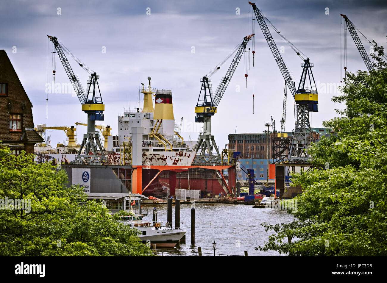 Germany, Hamburg, harbour, fish market, shipyard, Blohm and Voss Stock ...