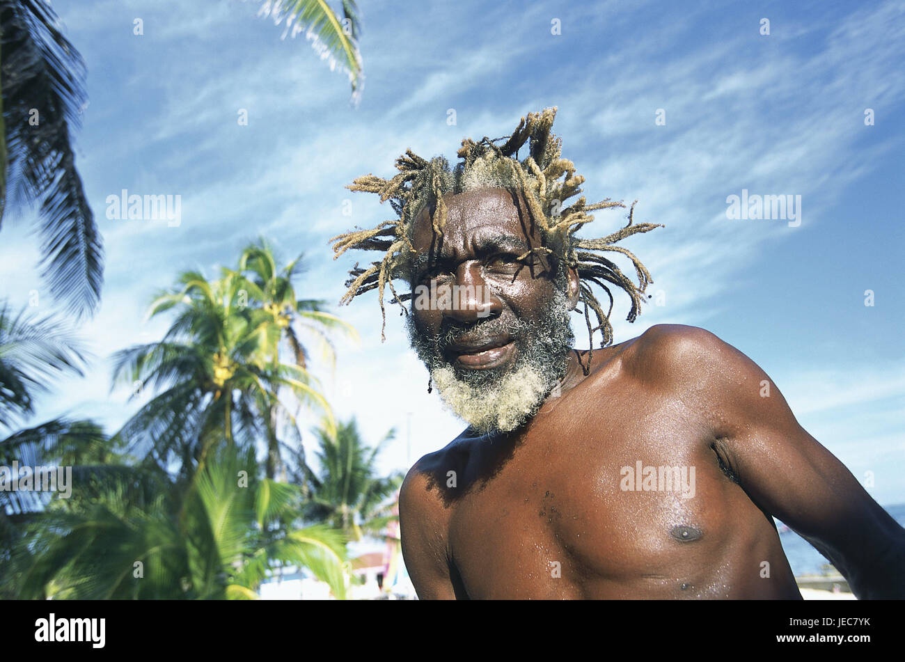 Belize, island Caye Caulker, boss, upper part of the body freely, half ...