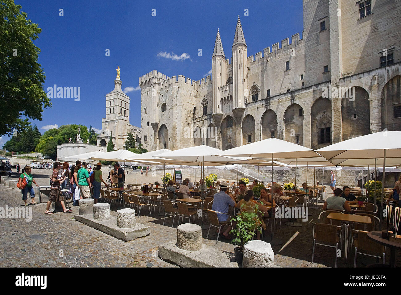 France, Provence, Avignon, town view, pope's palace, street cafe ...