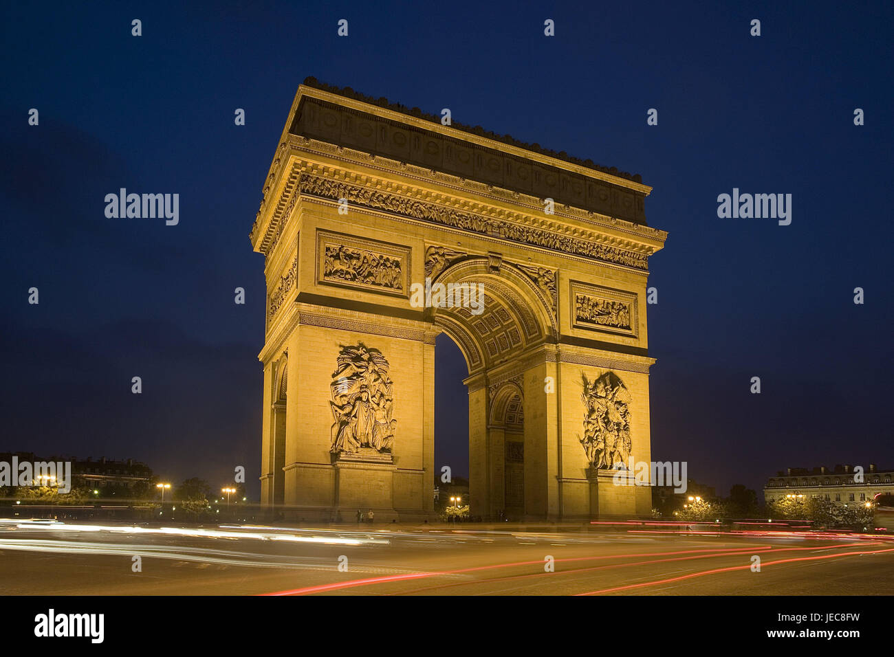 France, Paris, Arc de Triomphe, lighting, dusk, capital, triumphal arch ...