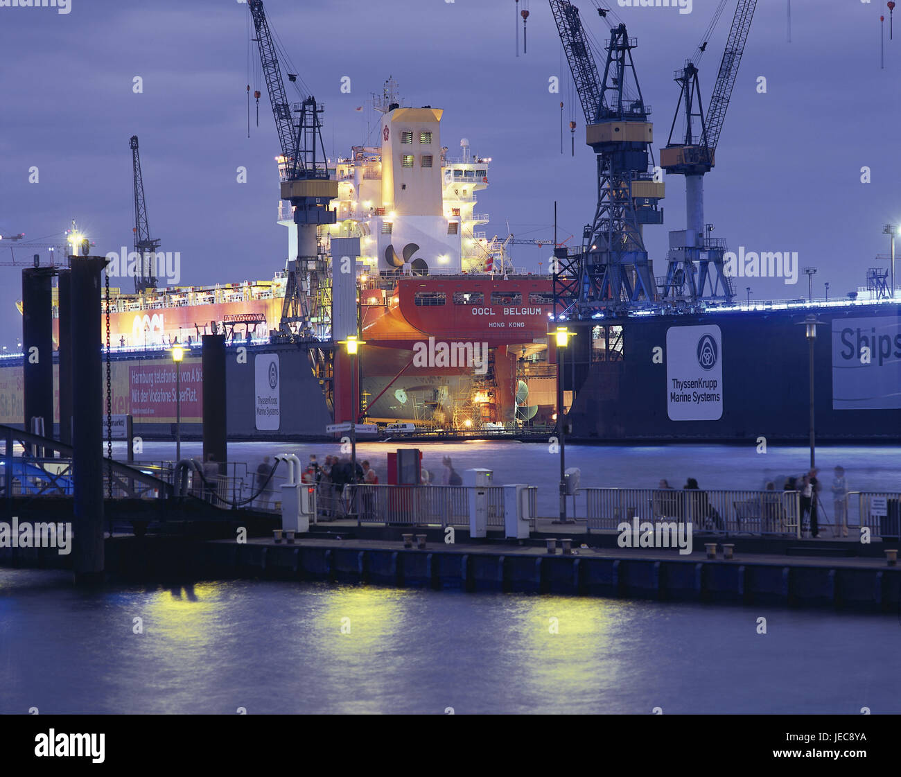 Germany, Hamburg, harbour, shipyard, swimming dock, ship, worker, at ...