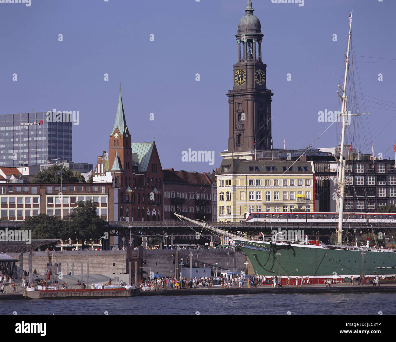 Germany, Hamburg, landing stages, the Elbe, sailing ship, steeple ...