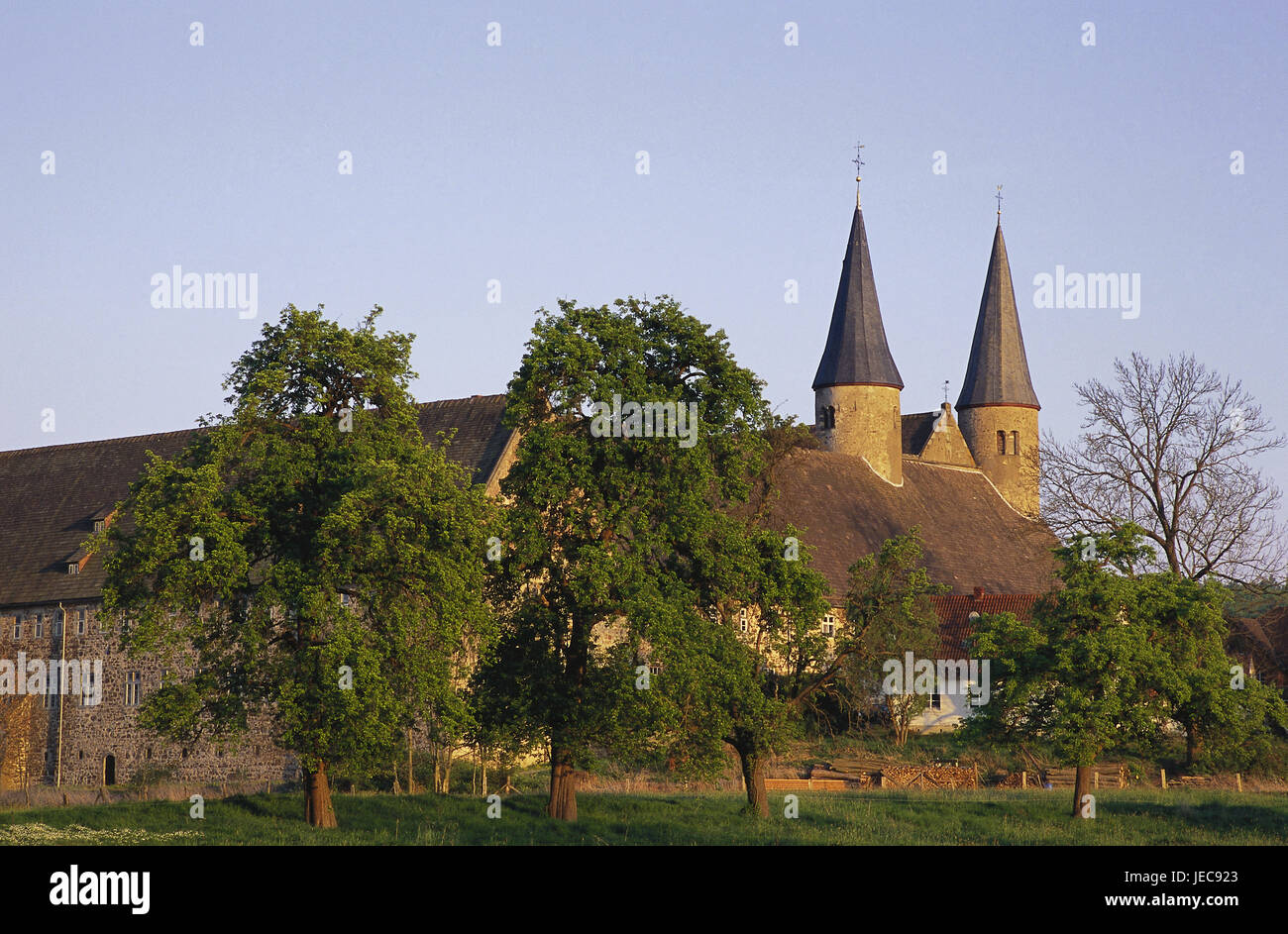 Germany, Lower Saxony, Rinteln, Weser meadows, cloister of Möllenbeck ...