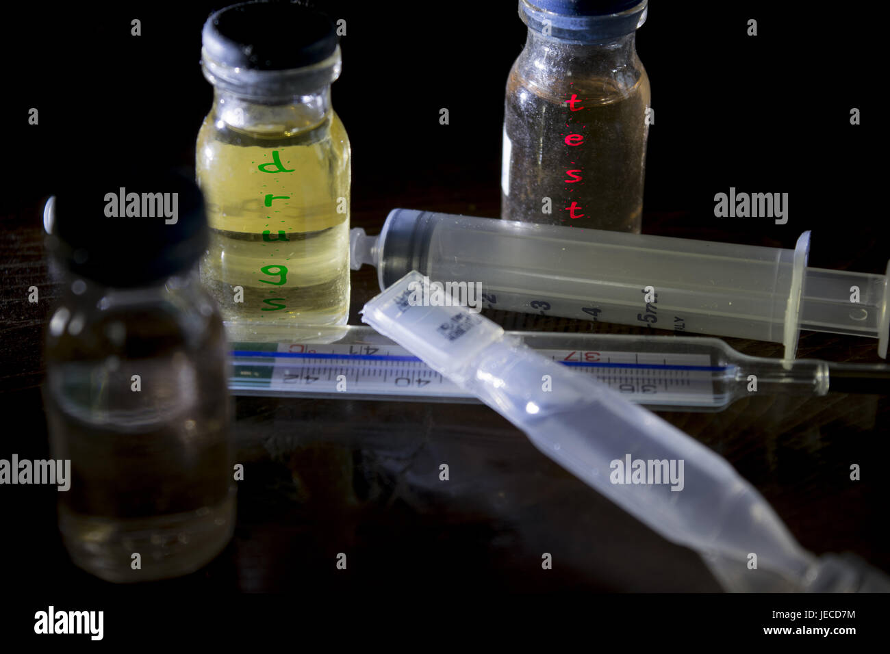test drugs: flacons and syringes with the written test drugs Stock ...
