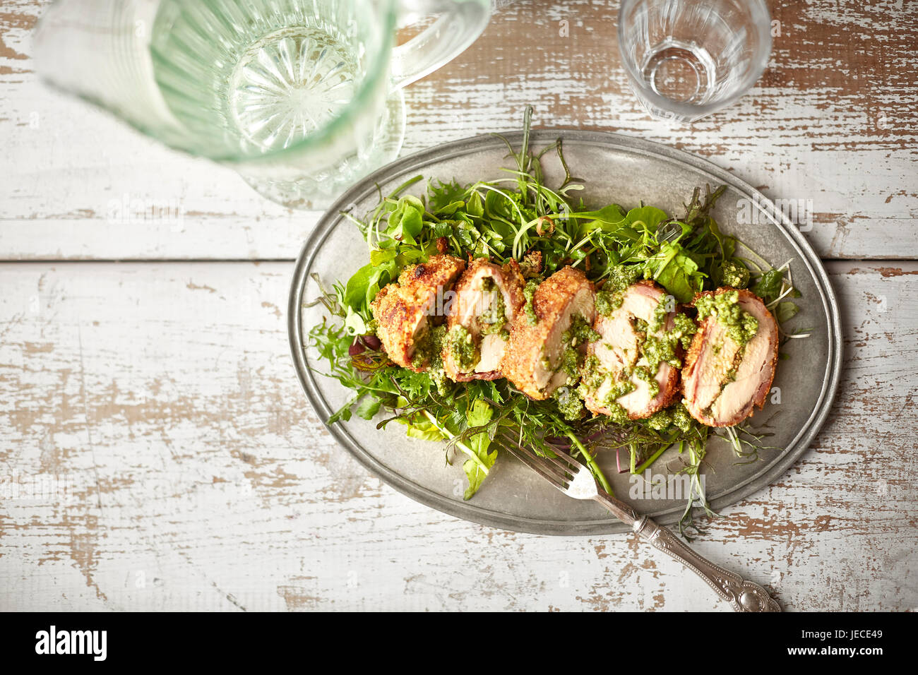 pancetta wrapped chicken and pesto Stock Photo - Alamy