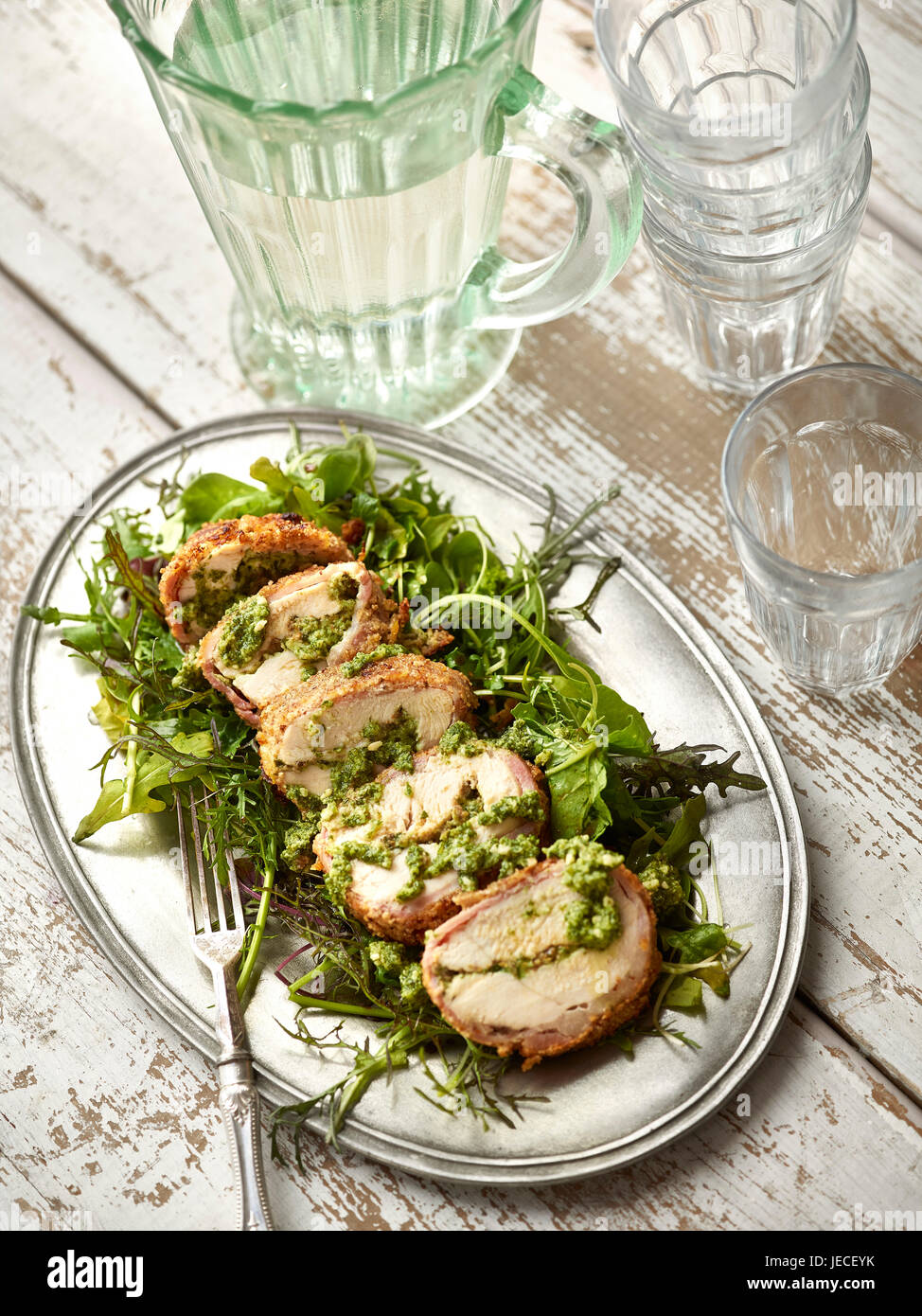 pancetta wrapped chicken and pesto Stock Photo - Alamy