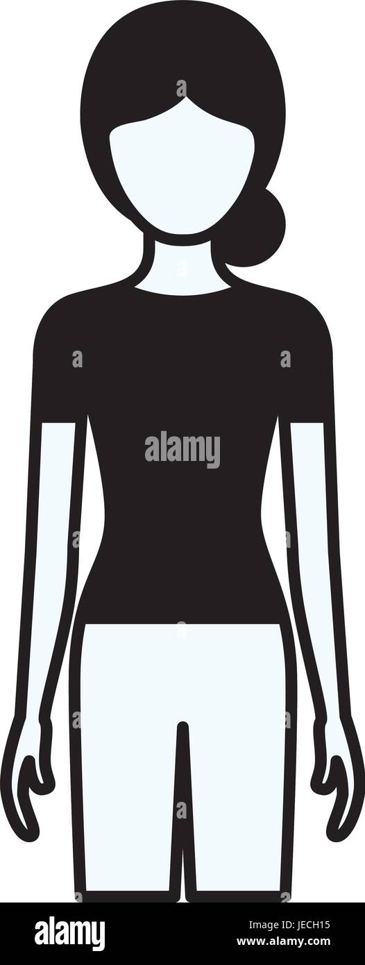 black silhouette thick contour of faceless full body woman with pants ...