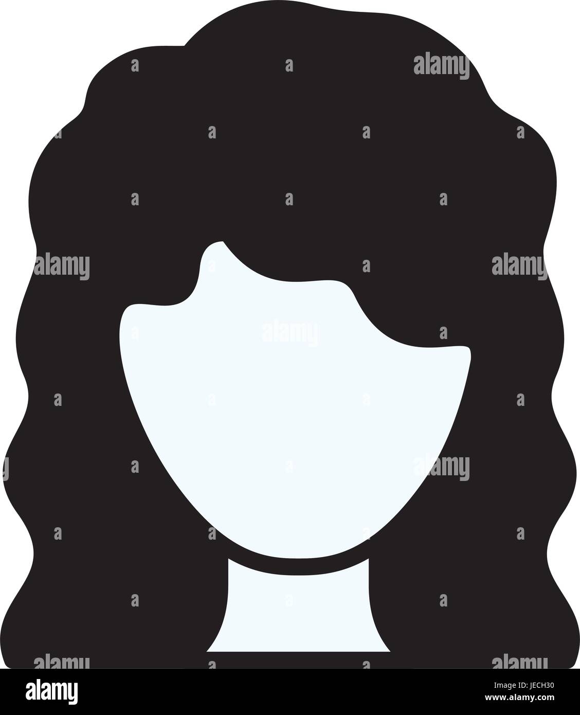 black silhouette thick contour of faceless woman with wavy medium ...
