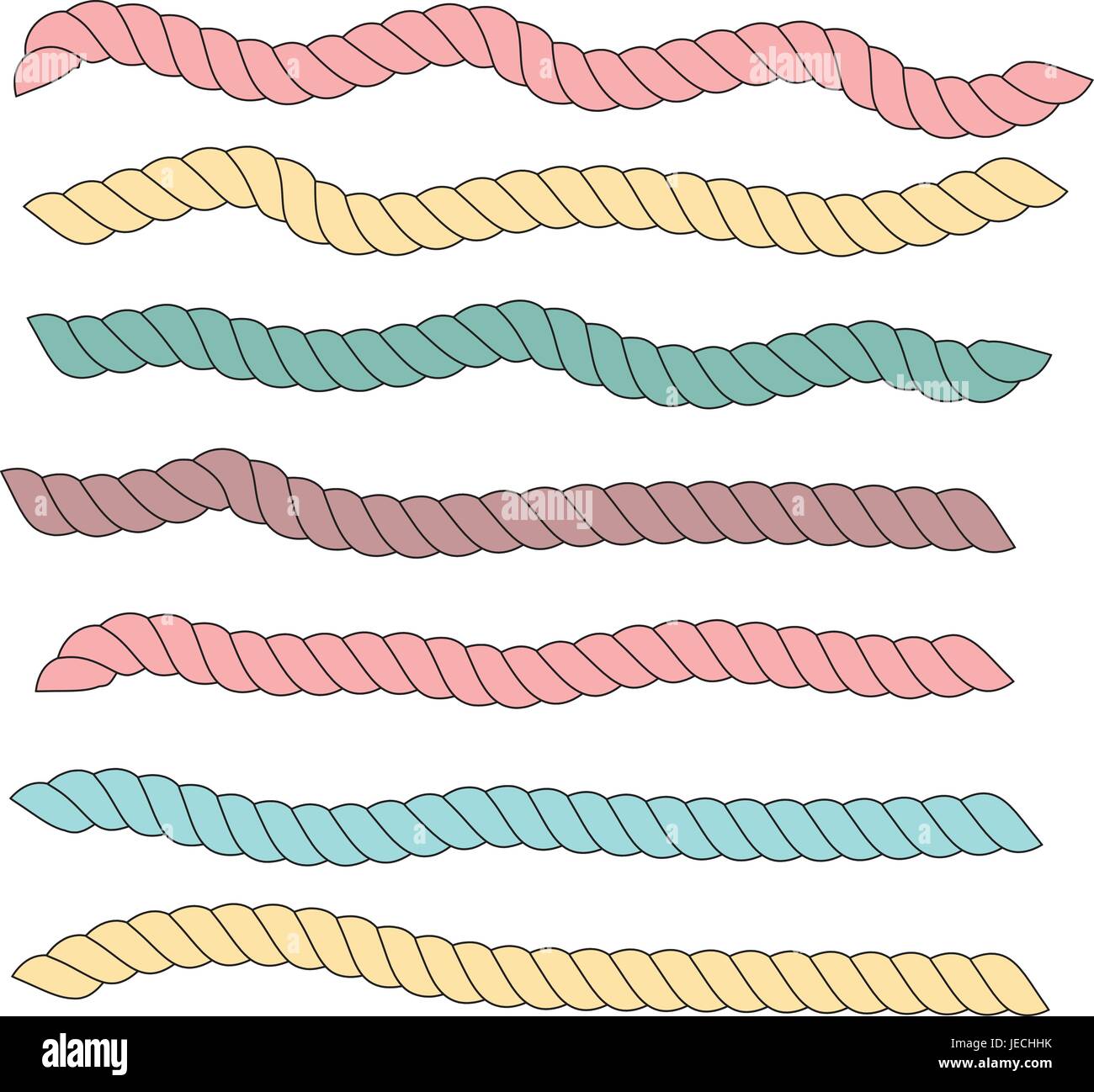 Wavy colorful horizontal ropes isolated on white background Stock ...