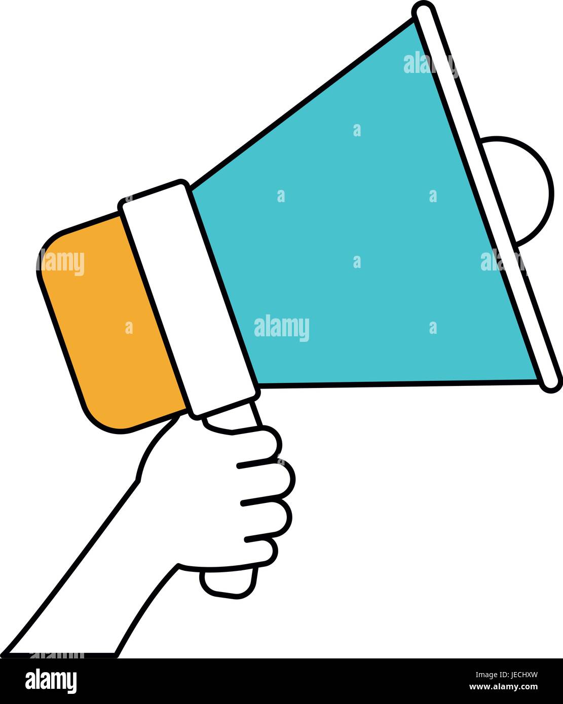 color sections silhouette of hand holding sound device Stock Vector ...