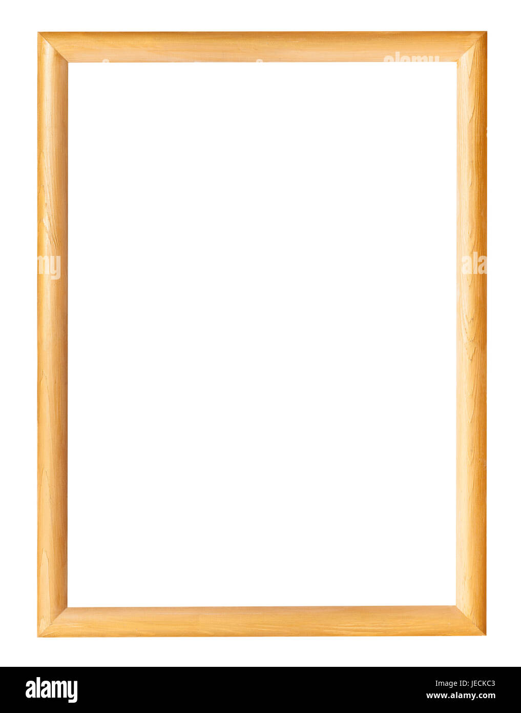 yellow wooden simple narrow picture frame with cut out canvas isolated ...
