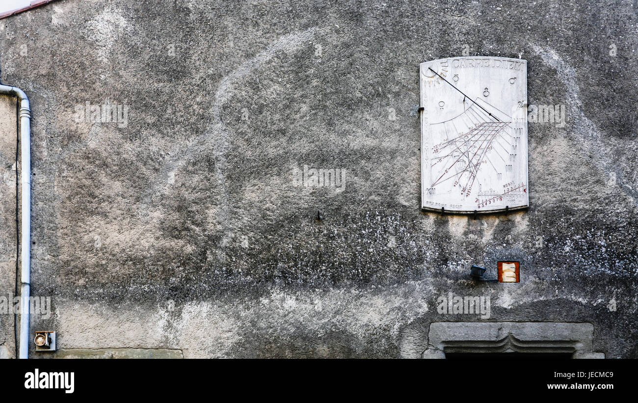 Travel to Occitanie, France - medieval solar clocks on outdoor wall old ...