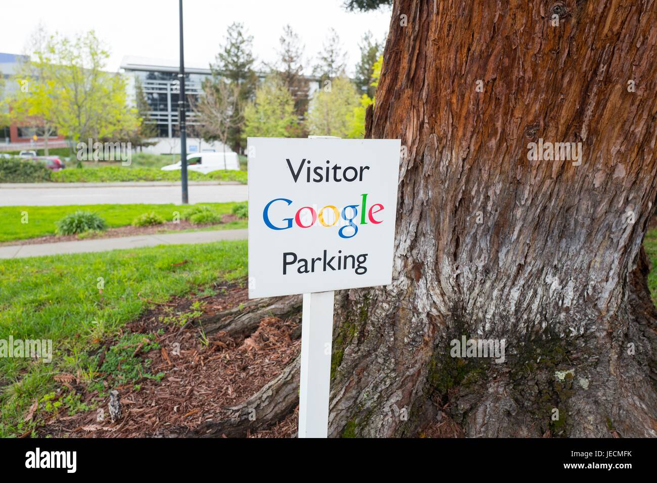Signage for visitor parking at the Googleplex, headquarters of Google ...