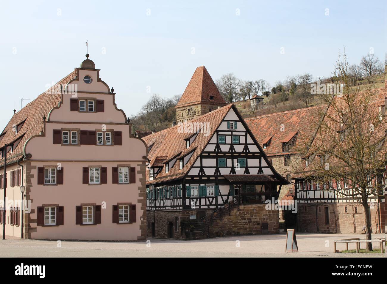 Tudor style houses at the monastery courtyard in Maulbronn, Germany ...