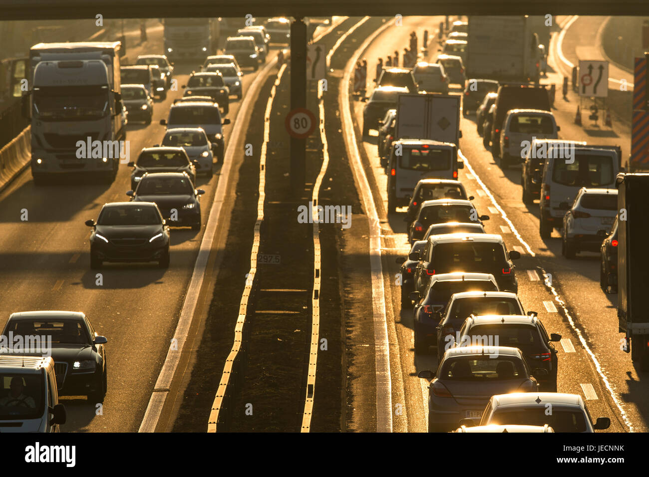 Heavy morning city traffic/congestion concept - cars going very slowly ...