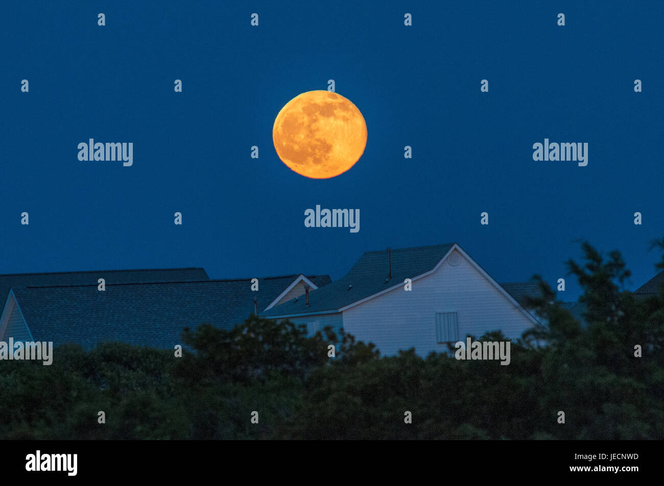 June Solstice Full Moon, Oak Island, North Carolina Stock Photo - Alamy